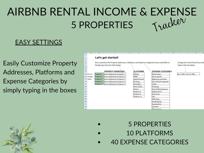 Airbnb Rental Income Expense Tracker: 5 Properties (google Sheets ...