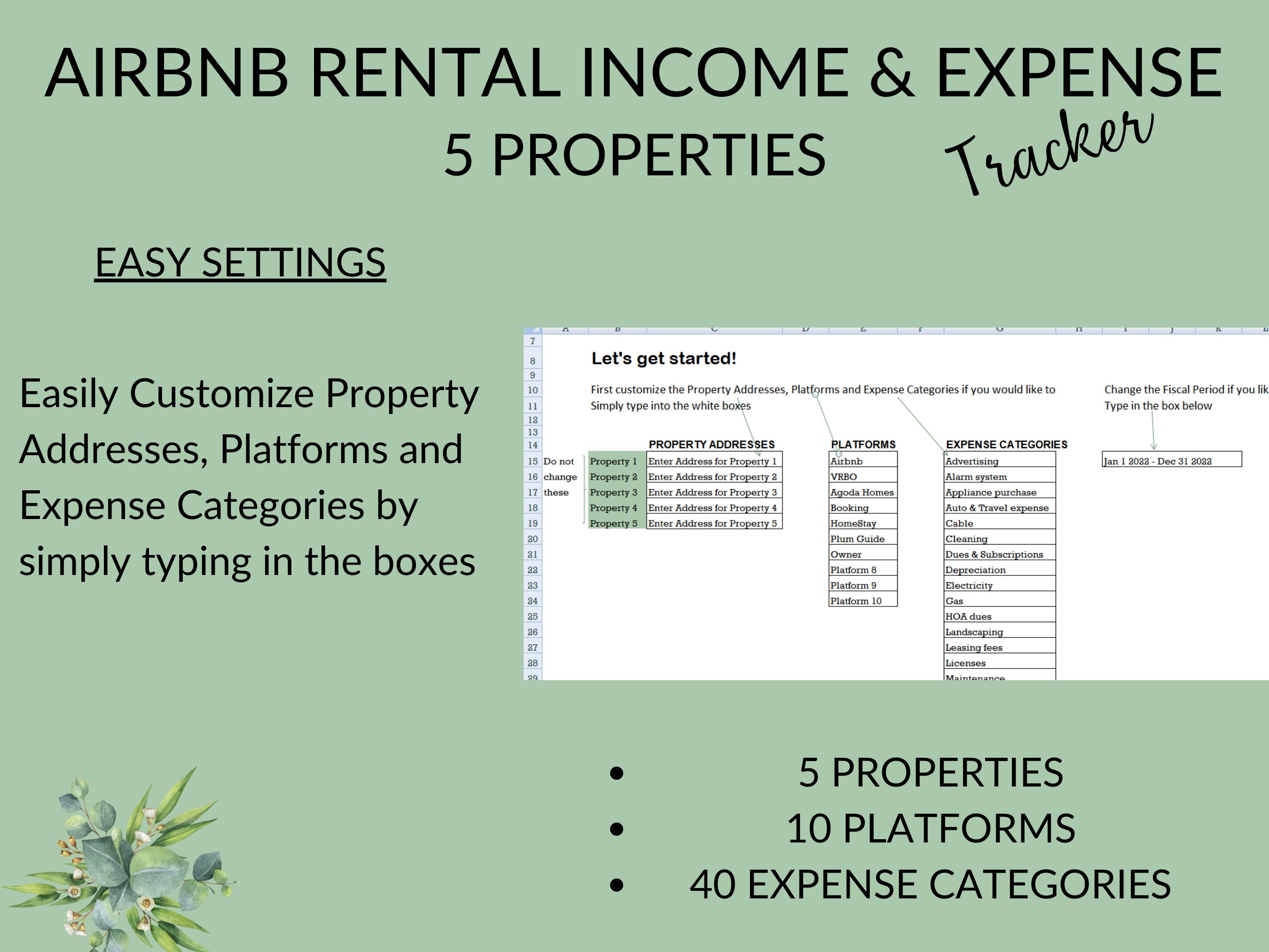 Airbnb Rental Income Expense Tracker 5 PROPERTIES Room Rental ...