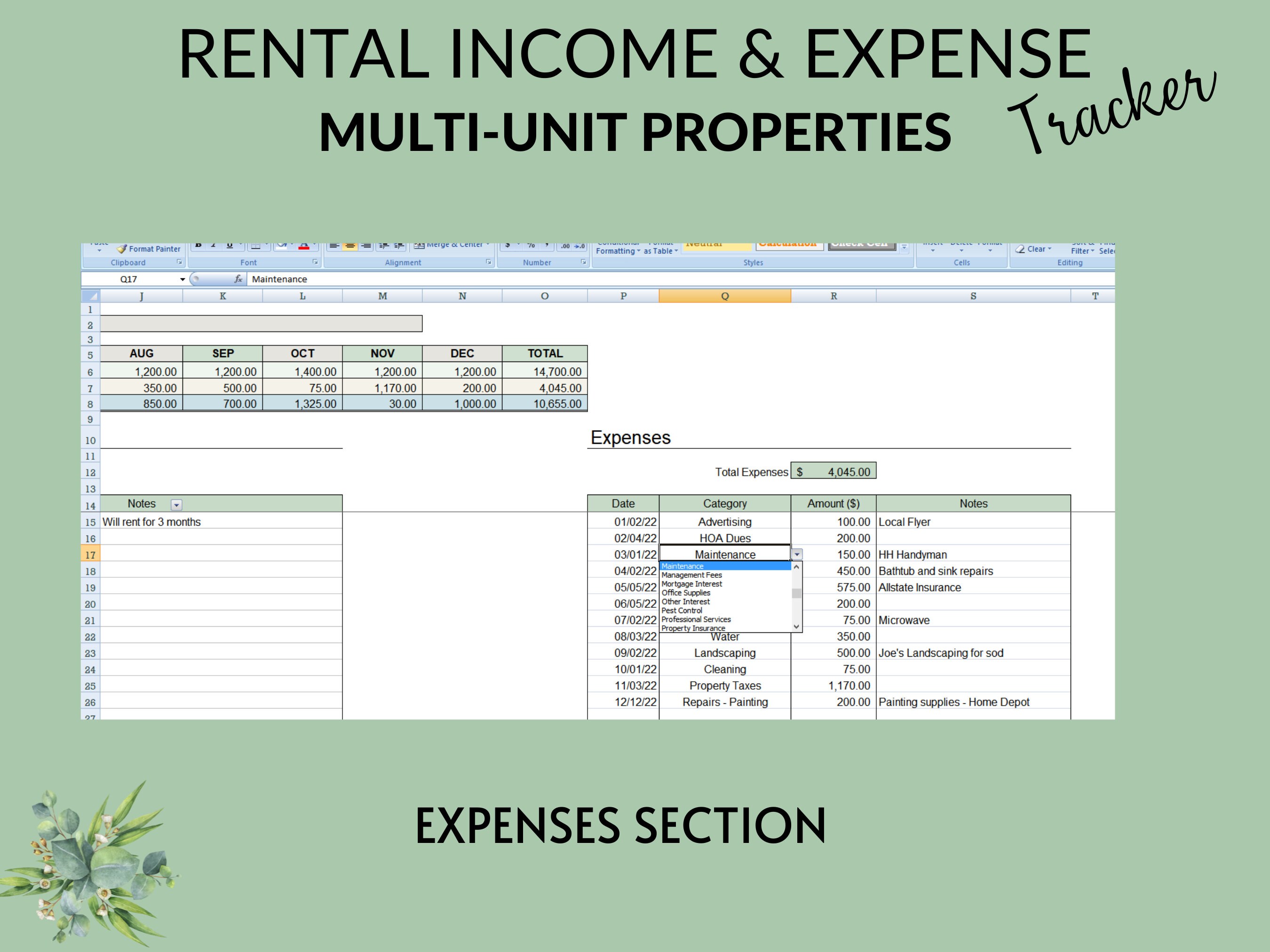Rental Income & Expense Tracker: Multi-unit Property Spreadsheet ...