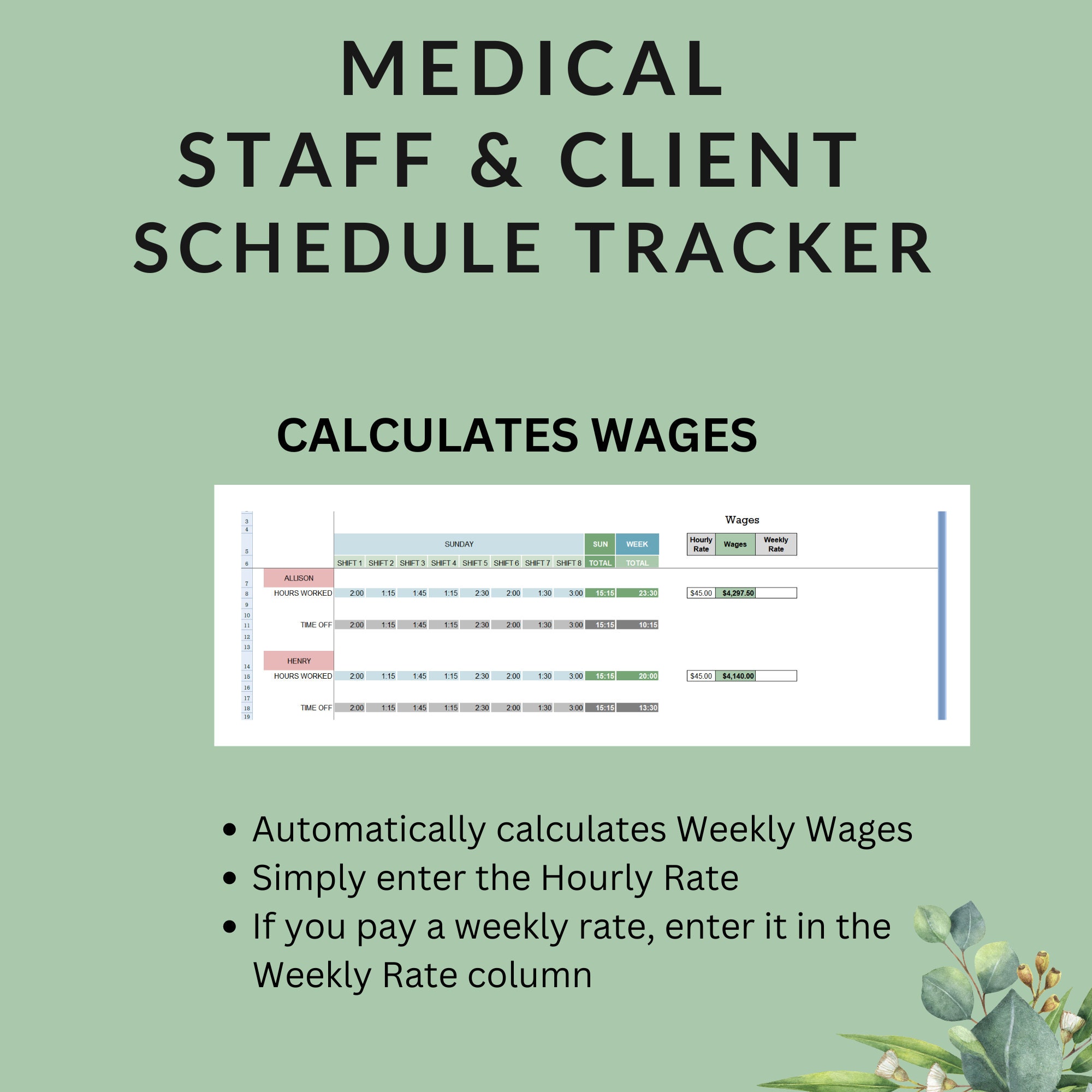 Weekly Staff & Client Schedule Template | Time Periods Overnight Shifts ...
