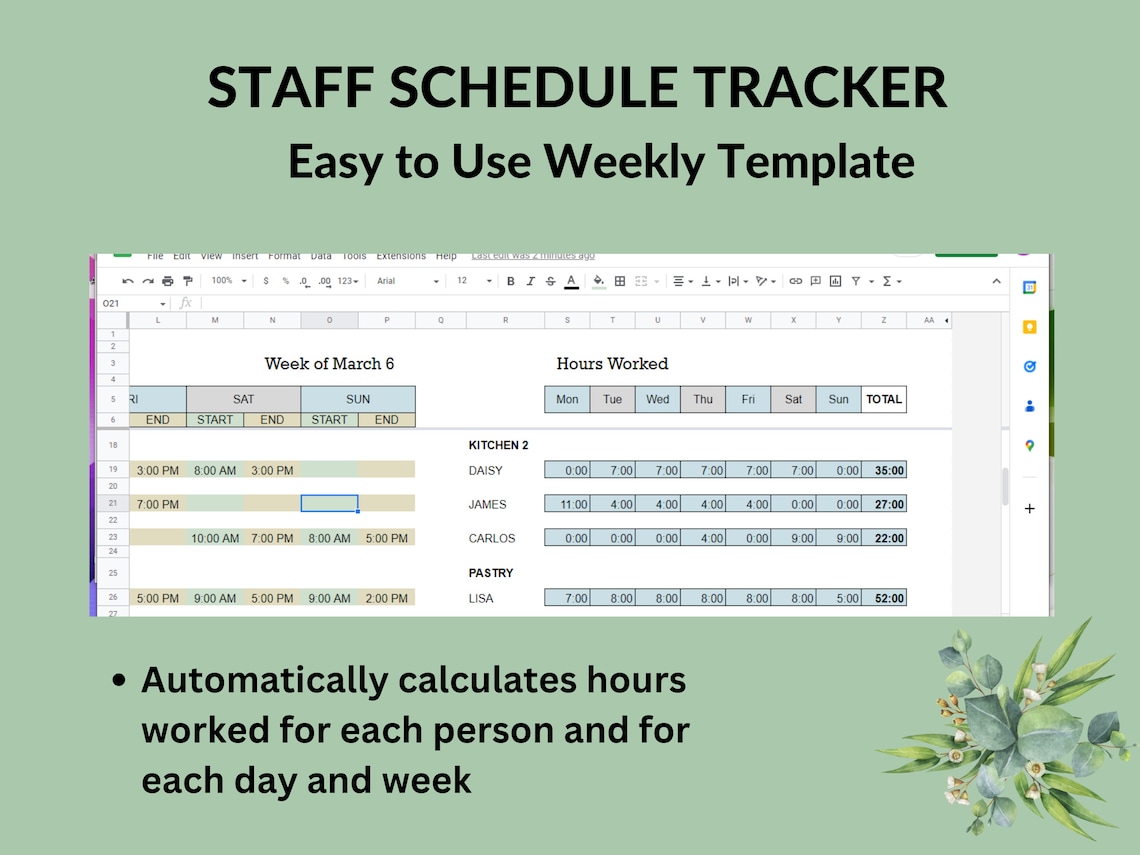 Weekly Employee Schedule Tracker: Printable Staff Planner (google ...
