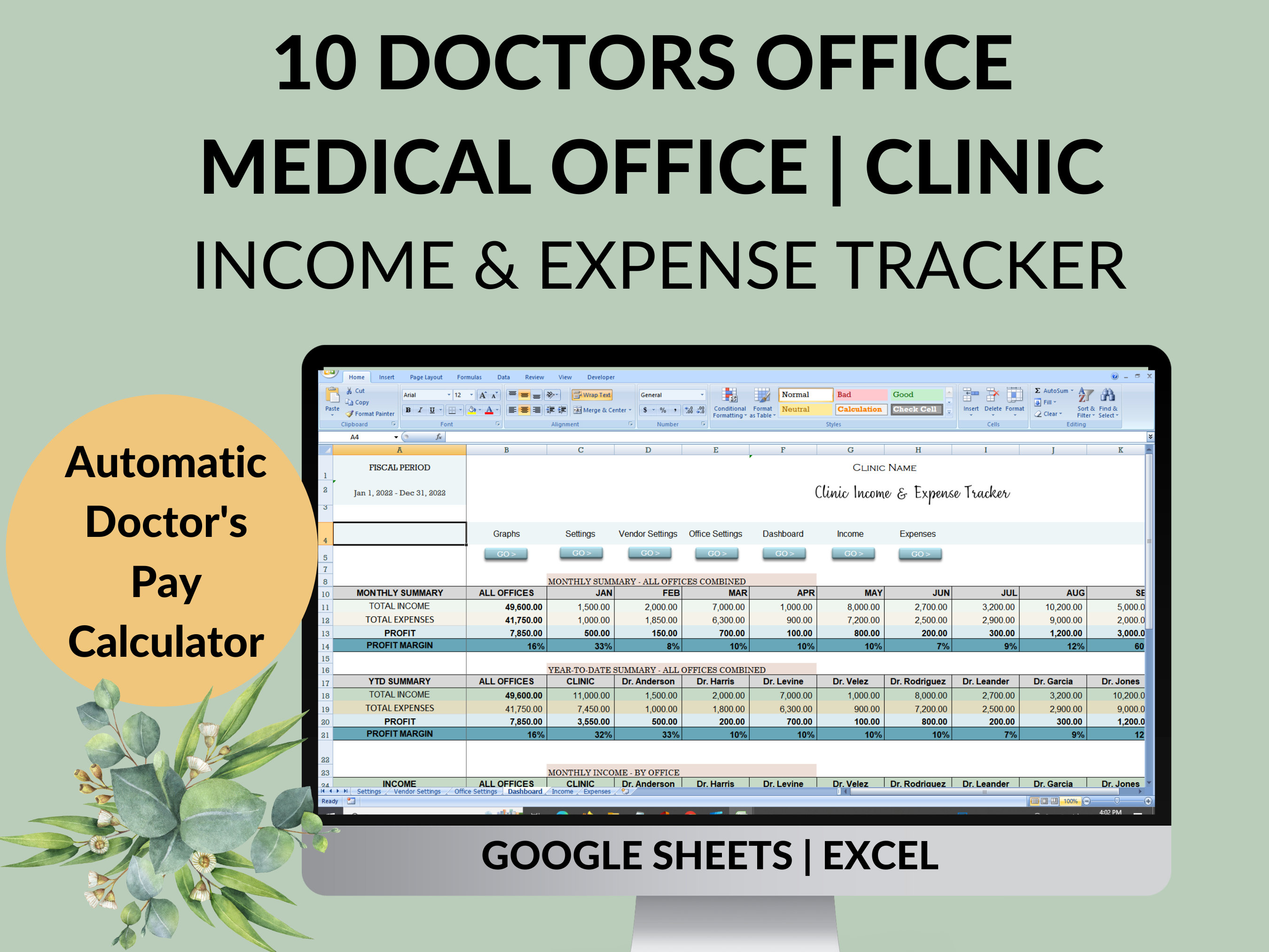 Medical Office Income Expense Tracker: Doctor Pay Calculator (google ...