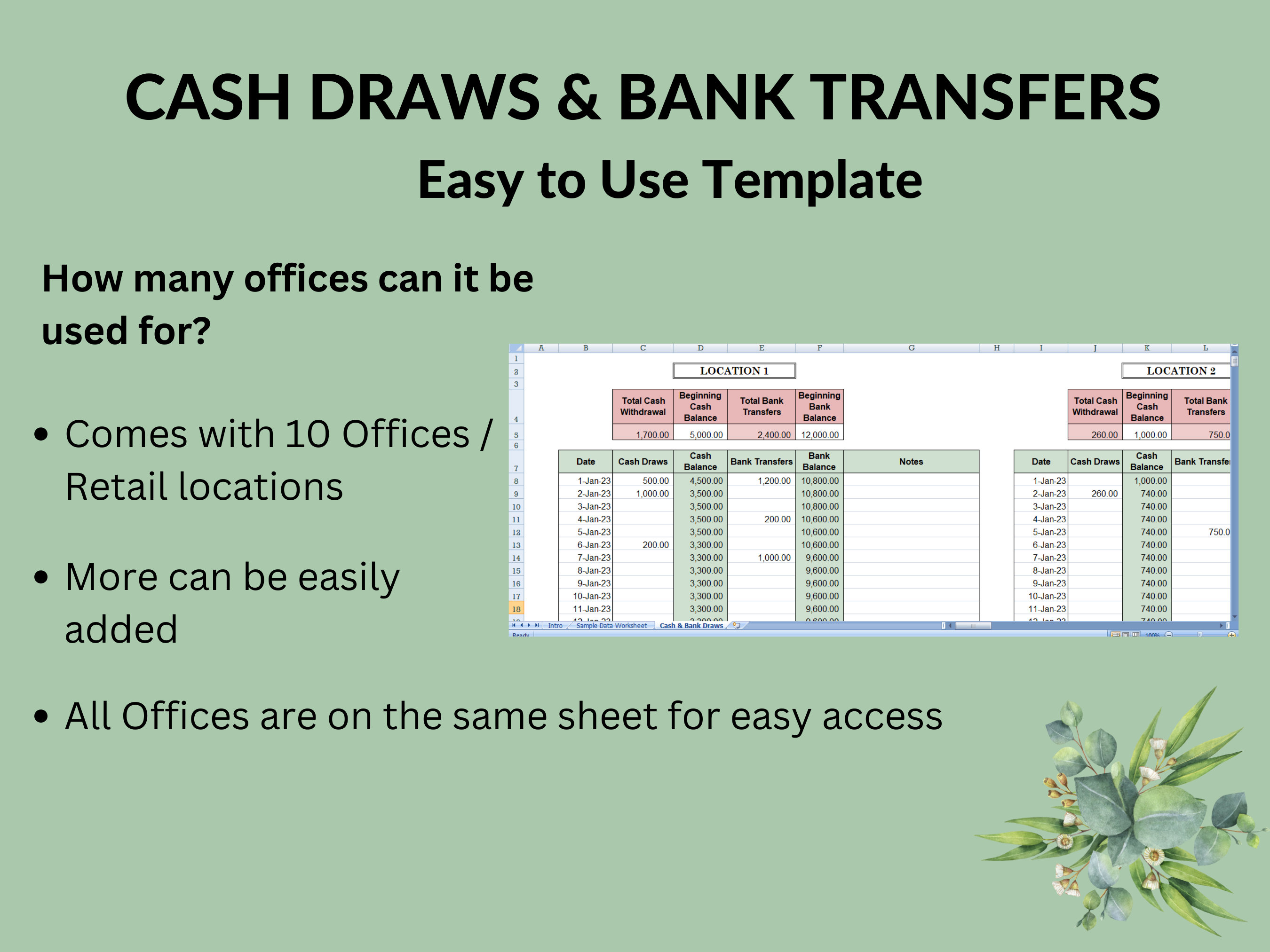 Cash Draws & Bank Transfers Spreadsheet: Multi-office Google Sheets ...