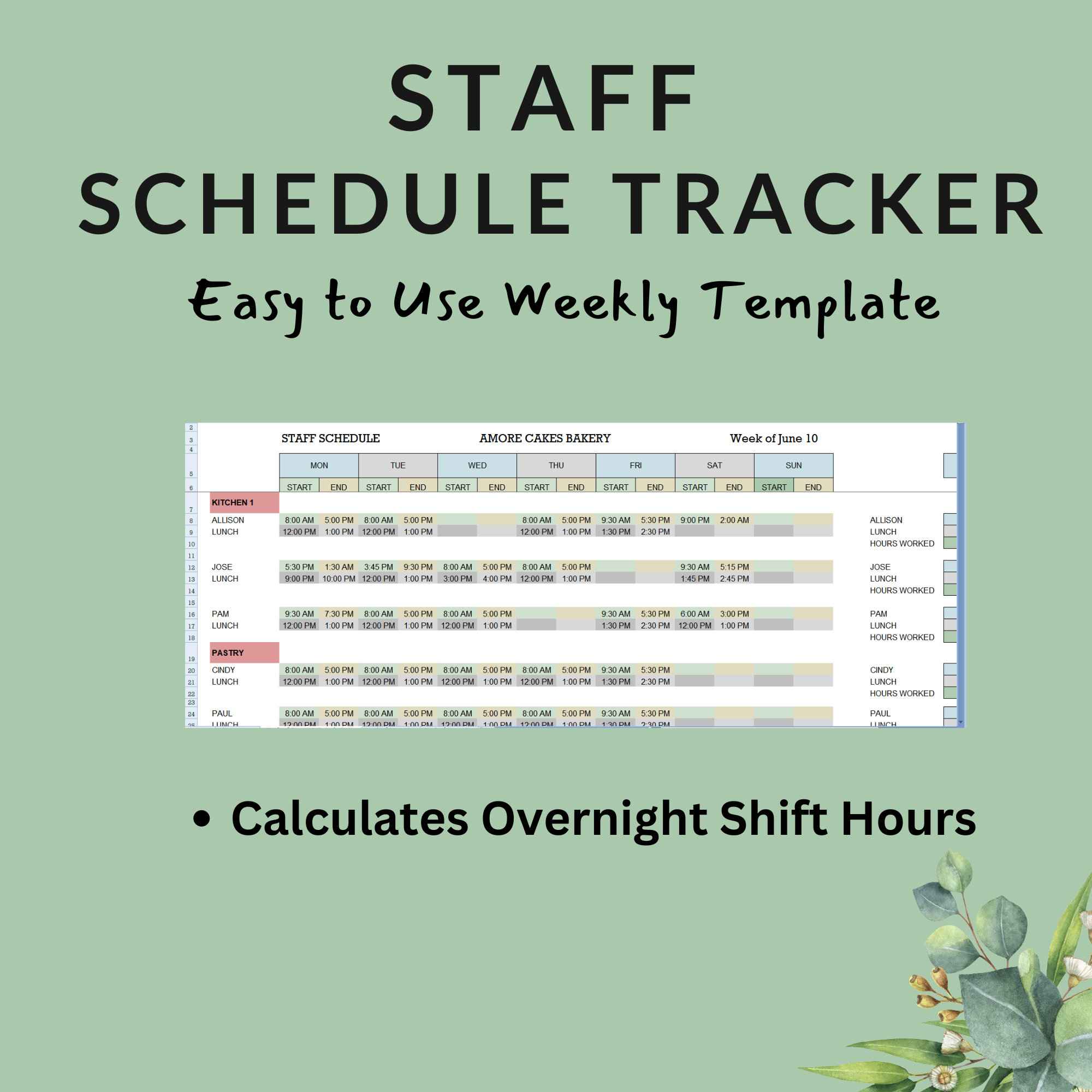 Weekly Staff Schedule Template With Overnight Shifts: Printable ...