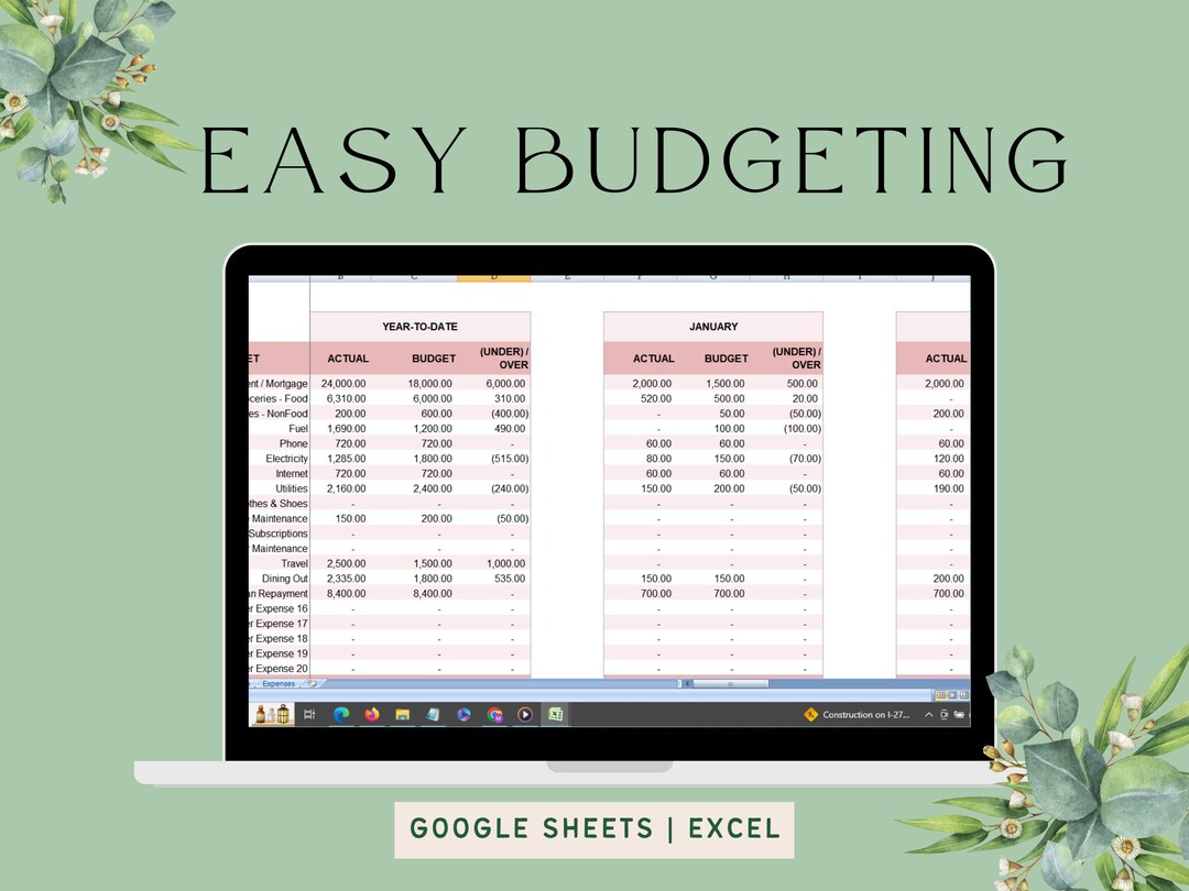 Easy Budgeting Spreadsheet | Personal Income Expenses Savings Tracker ...