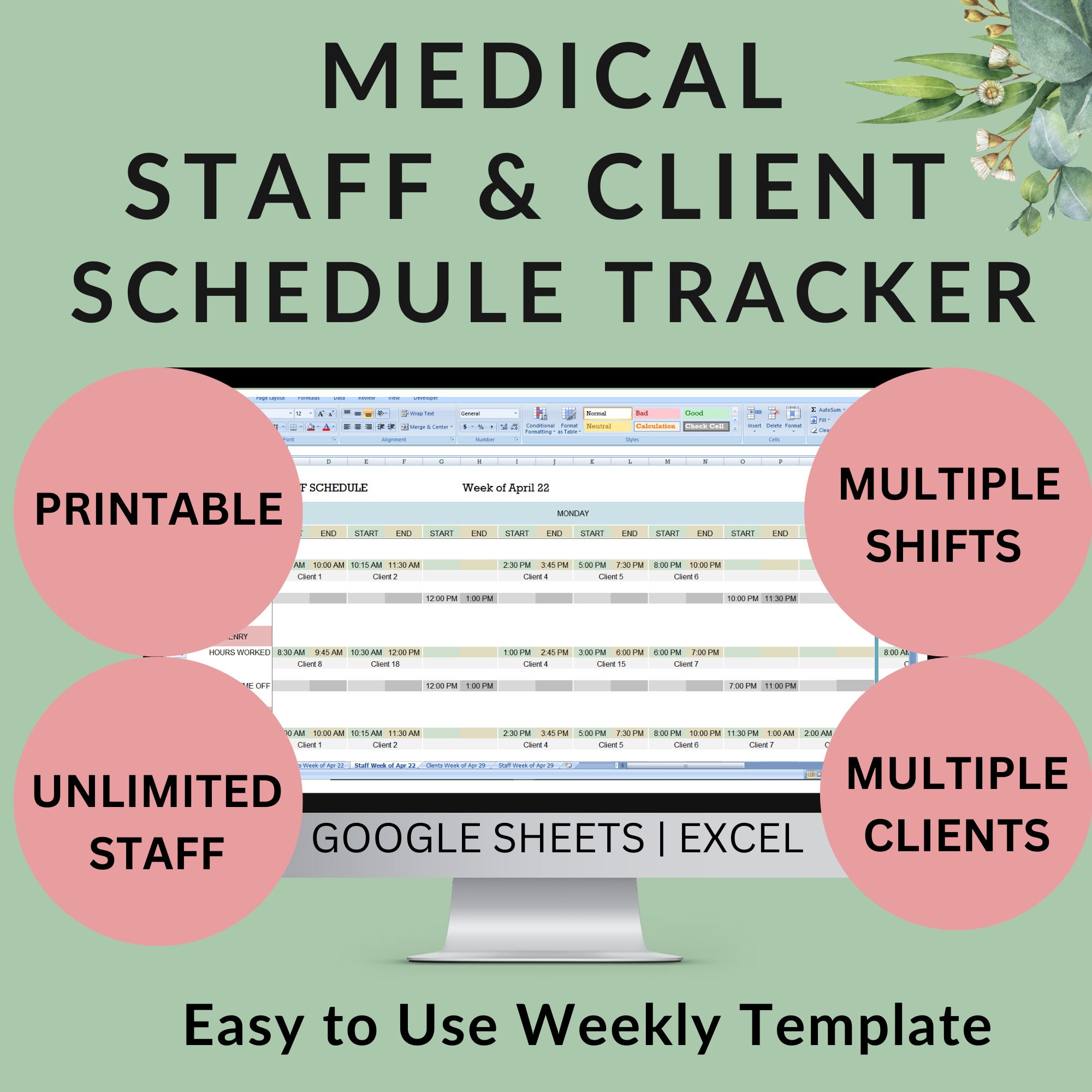 Weekly Staff & Client Schedule Template | Time Periods Overnight Shifts ...