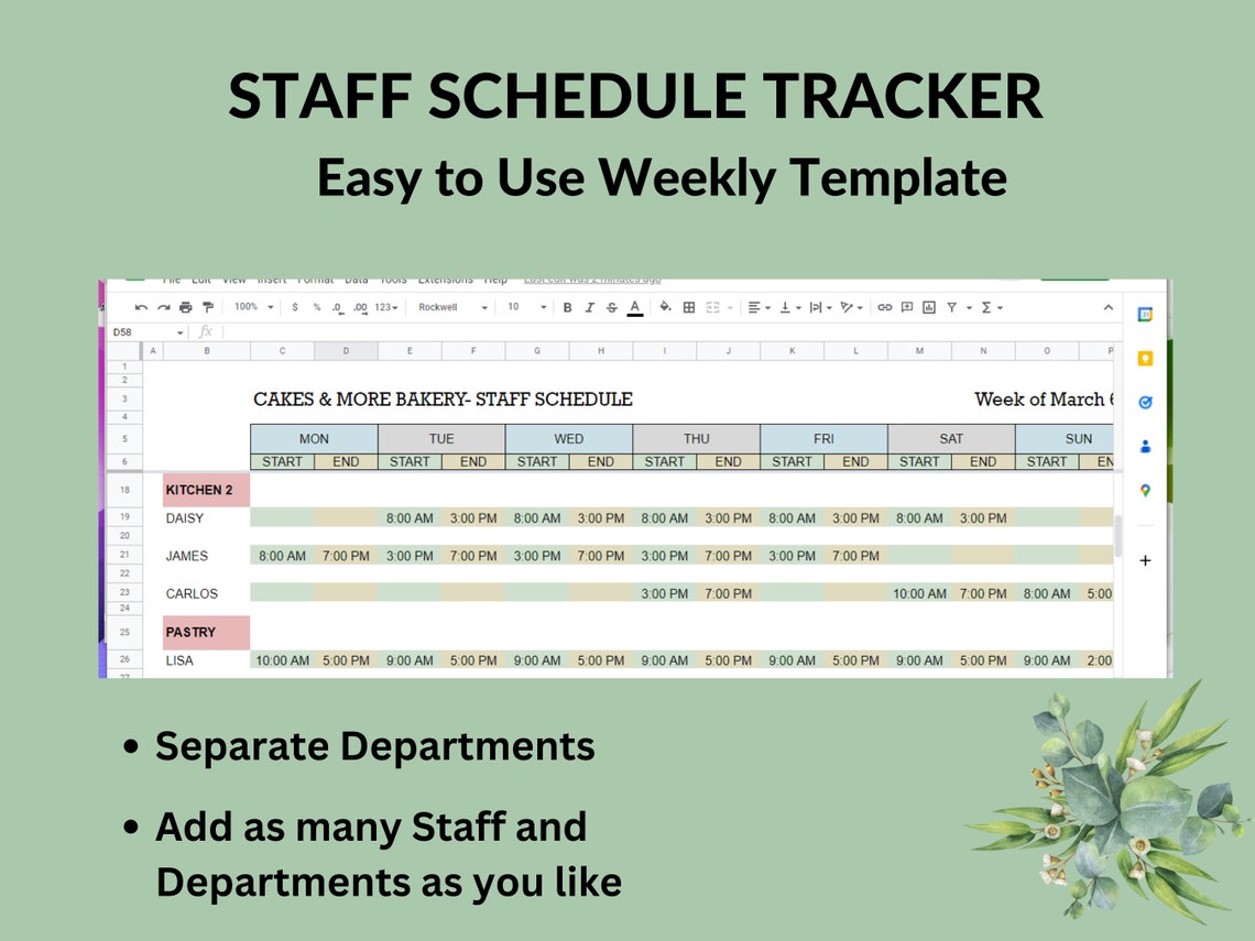 Weekly Employee Schedule Tracker Printable Staff Work Schedule Shift ...