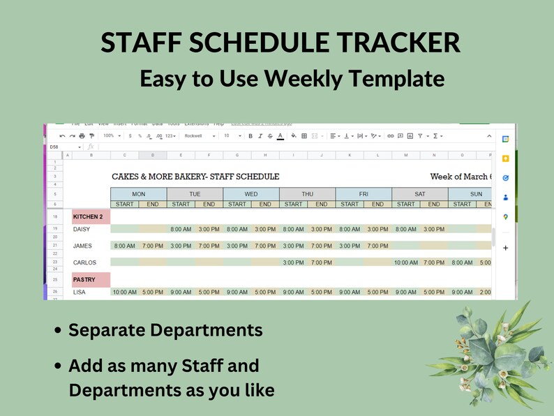 Weekly Employee Schedule Tracker: Printable Staff Planner (google ...