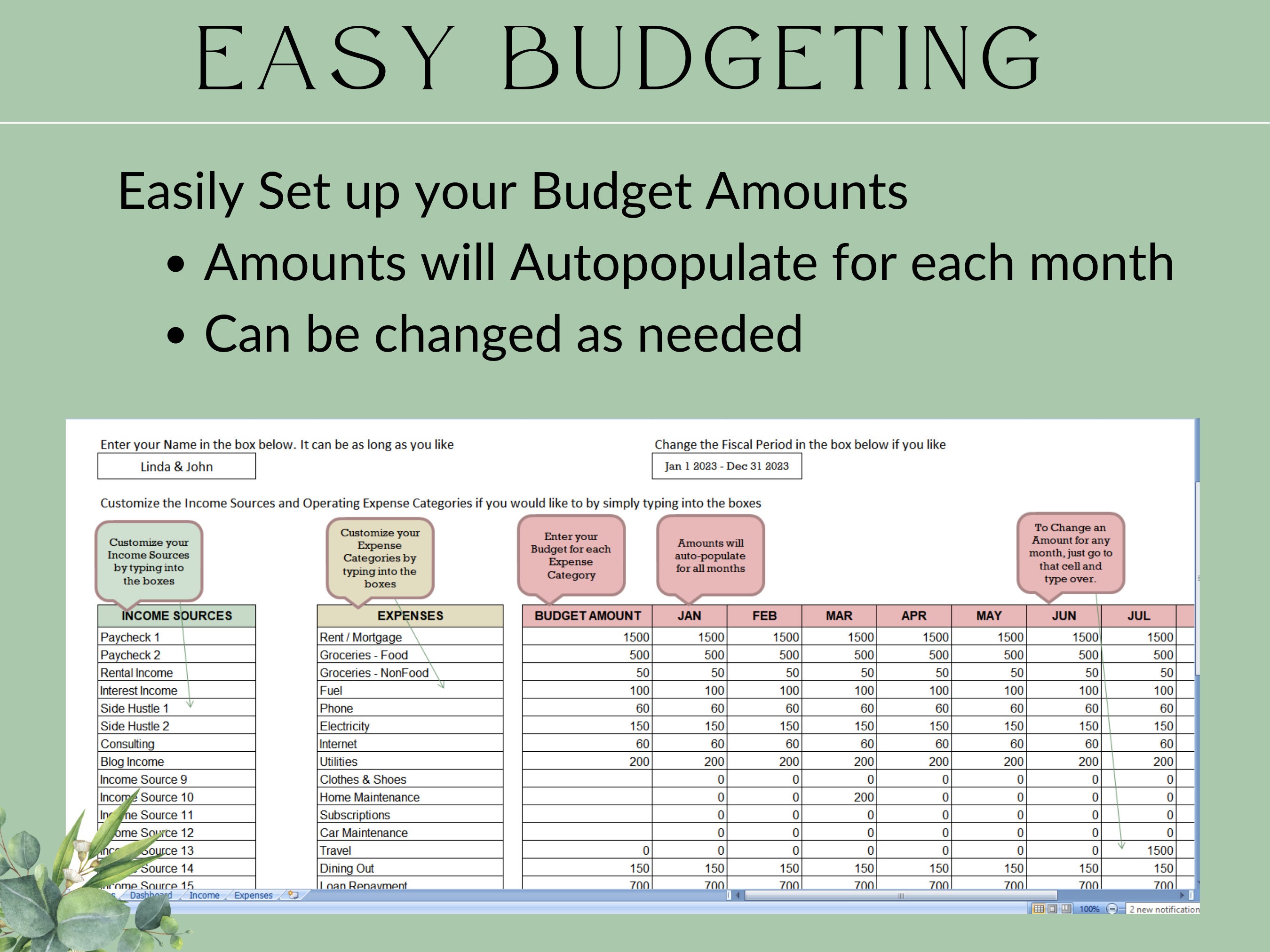 Easy Budgeting Spreadsheet | Personal Income Expenses Savings Tracker ...
