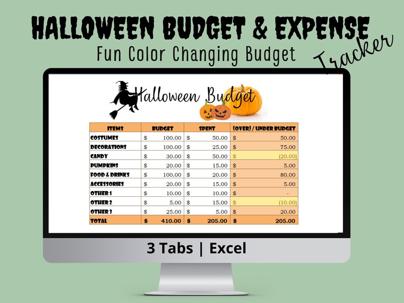 Halloween Budget Tracker: Color Changing Excel Dashboard (digital ...