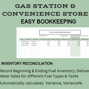 Gas Station Bookkeeping Spreadsheet: Income, Expense, Fuel, Card ...