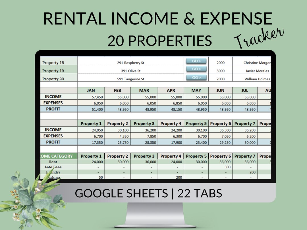 Rental Income Expense Tracker: 20 Properties, Landlord Spreadsheet ...