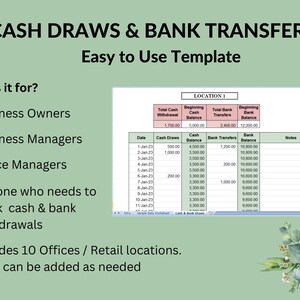 Cash Draws & Bank Transfers Spreadsheet: Multi-office Google Sheets ...