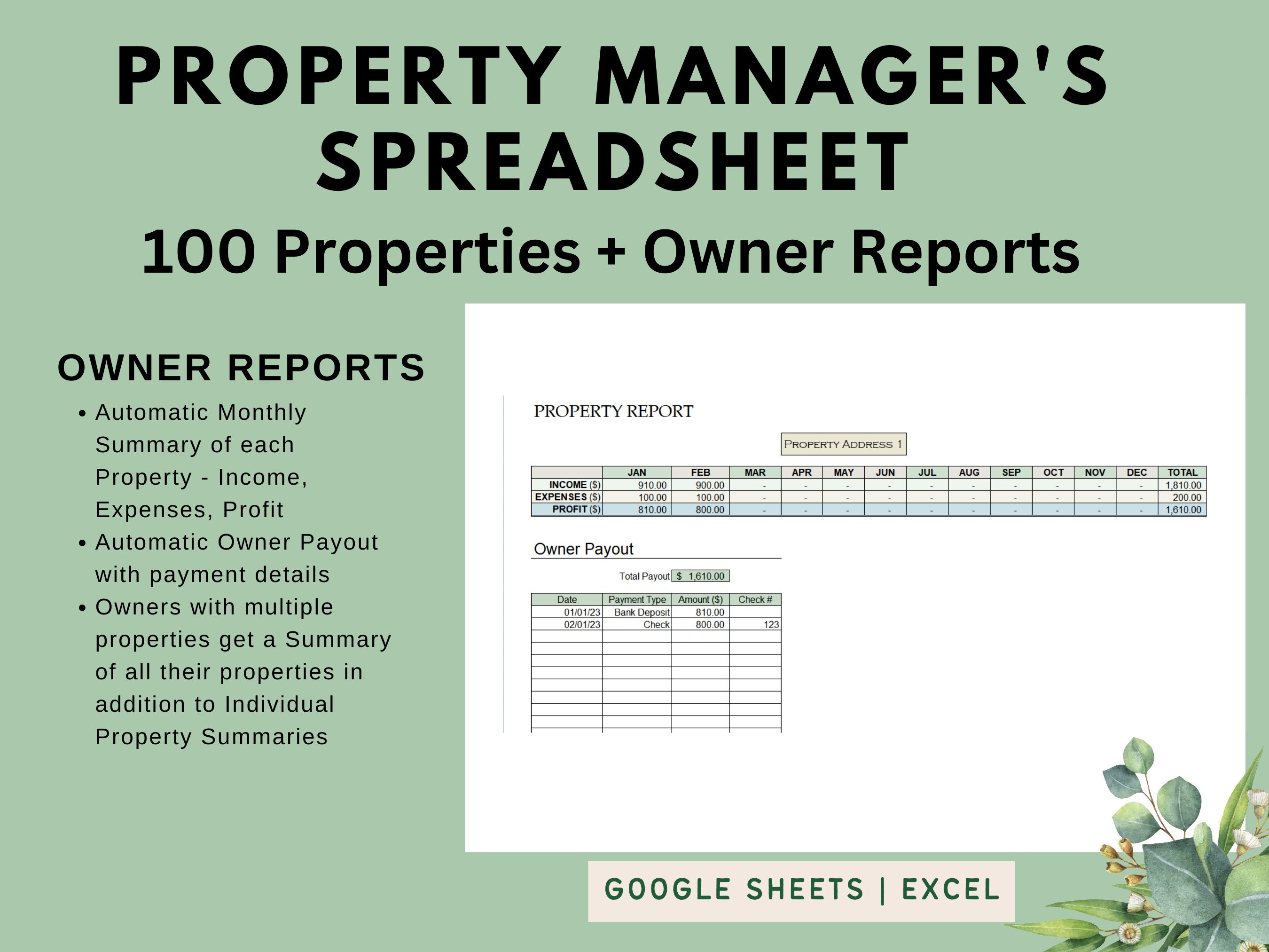 Property Manager Spreadsheet: Rental Income & Expense Tracker (excel ...