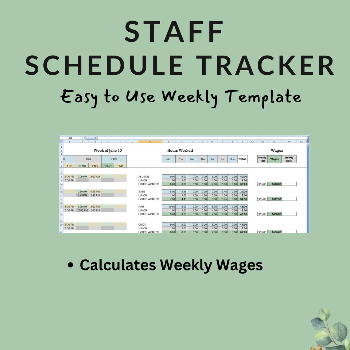 Weekly Staff Schedule Template With Overnight Shifts: Printable ...