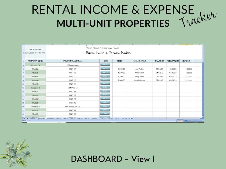 Rental Income & Expense Tracker: Multi-unit Property Spreadsheet ...
