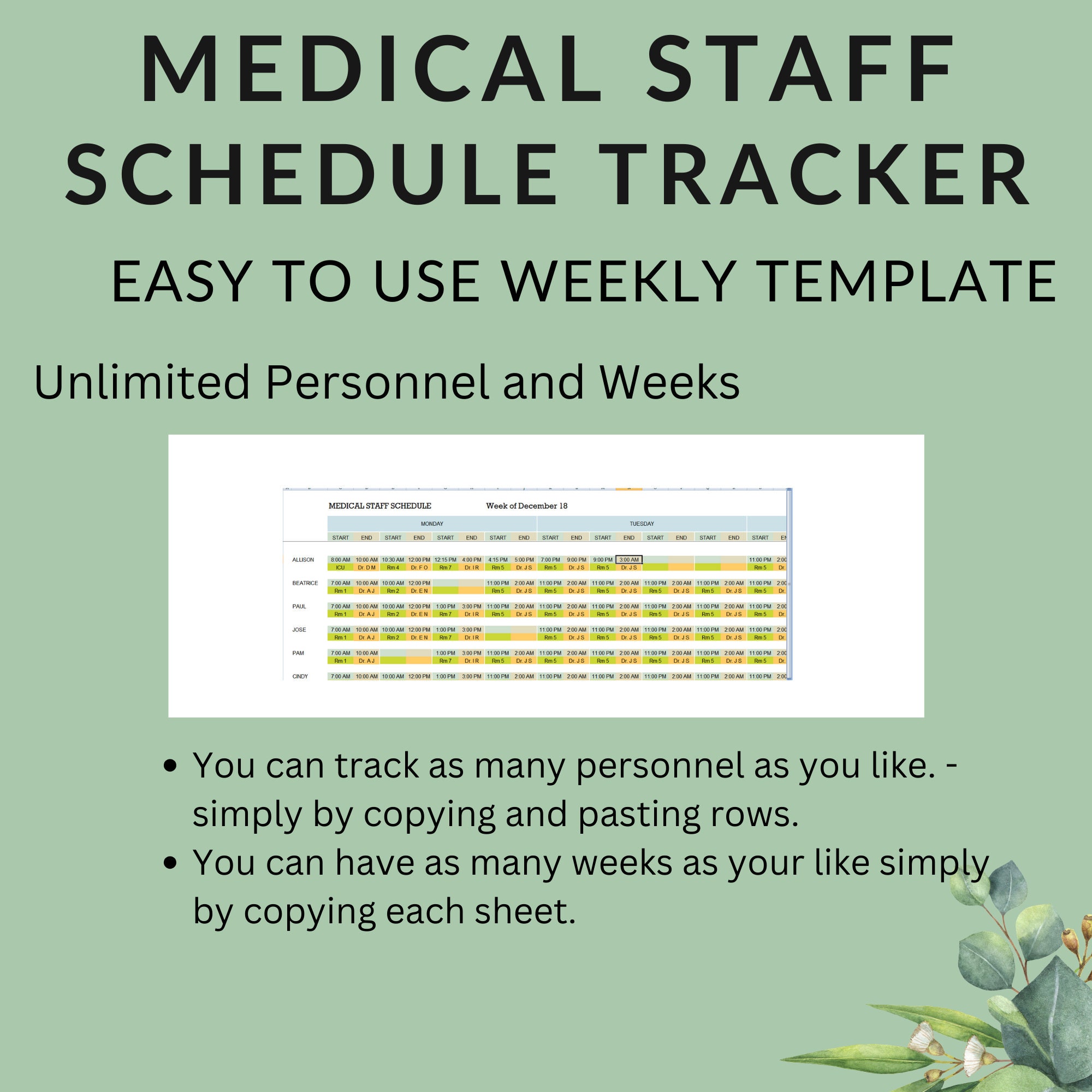 Medical Office Weekly Staff Schedule Template | Printable Planner ...