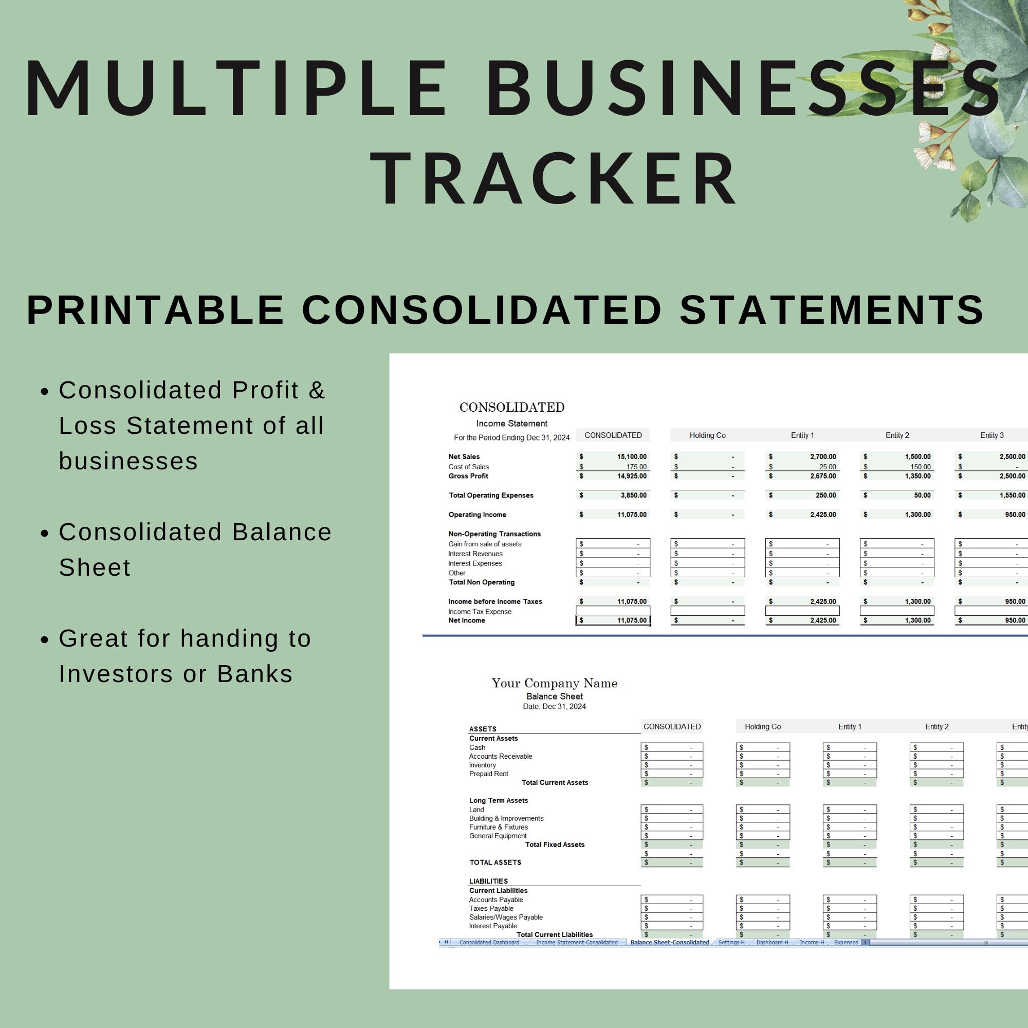 Multiple Business Bookkeeping | Income Expense Accounting | Printable ...