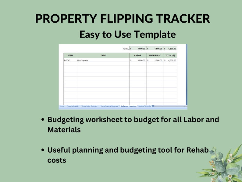 Property Flipping Tracker | House Flip Template | Cost & Profit ...