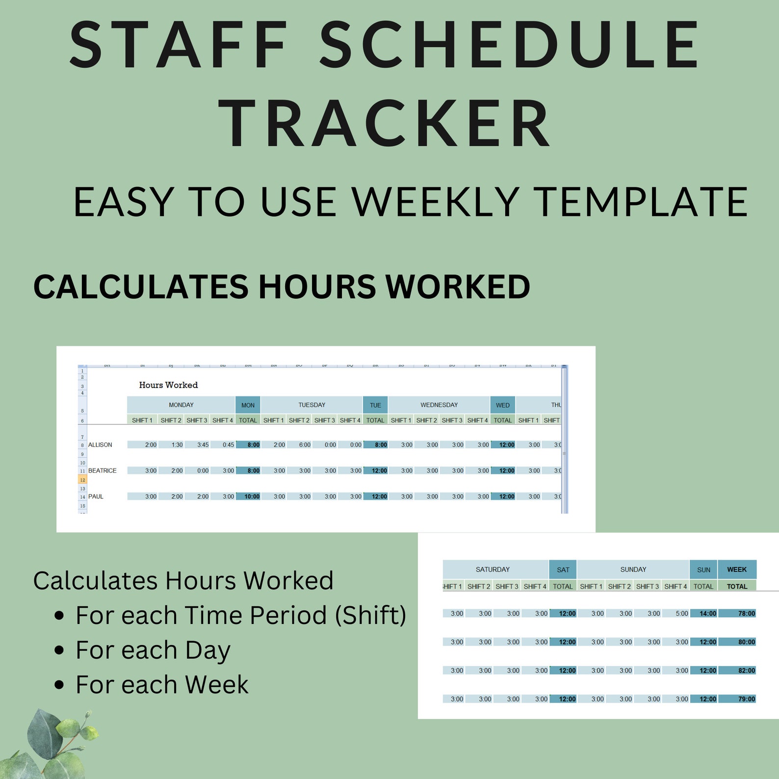 Weekly Staff Schedule Template With Locations, Overnight Shifts ...