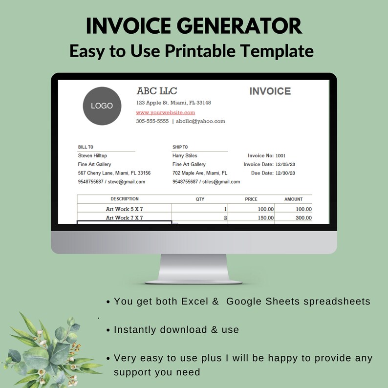 Automatic Invoice Generator: Google Sheets & Excel Template - Etsy