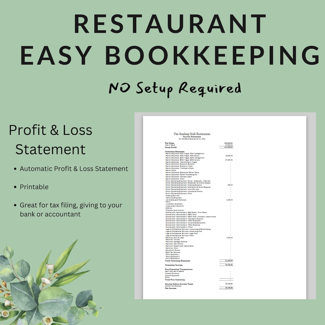 Restaurant Easy Bookkeeping 13 Periods Accounting | Income Expenses and ...