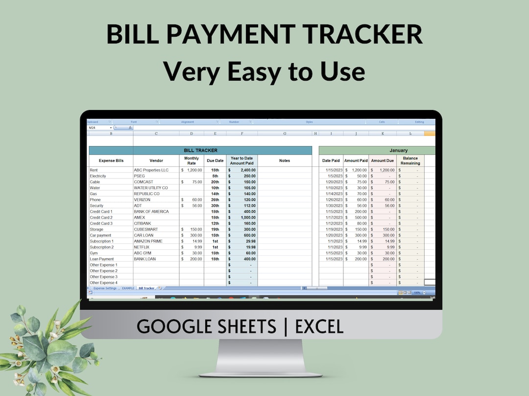 Monthly Bill Payment Tracker: Google Sheets & Excel Template - Etsy