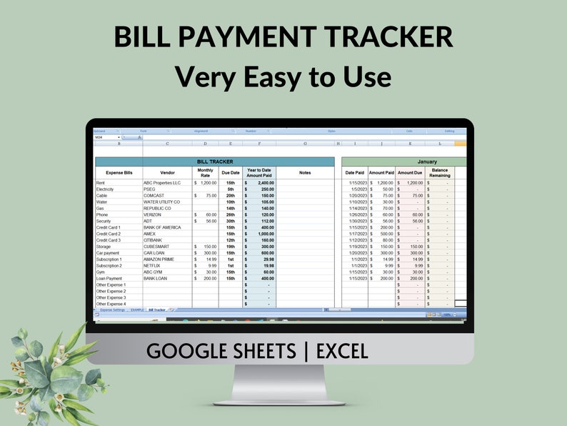 Monthly Bill Payment Tracker: Google Sheets & Excel Template - Etsy