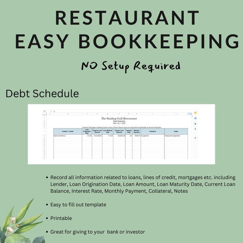 Restaurant Easy Bookkeeping 13 Periods Accounting | Income Expenses and ...