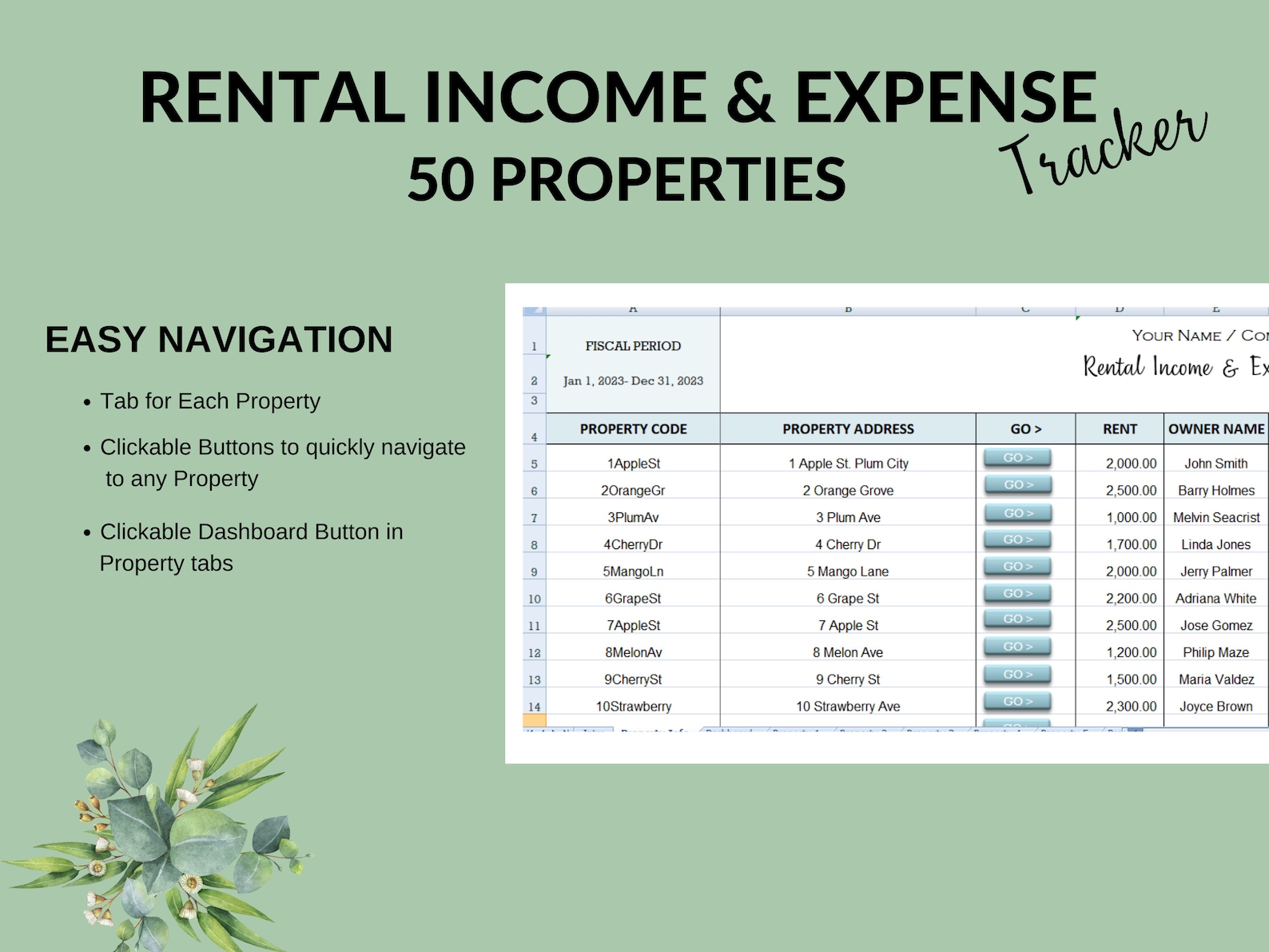 Rental Income Expense Tracker: 50 Properties, Landlords (excel, Google ...