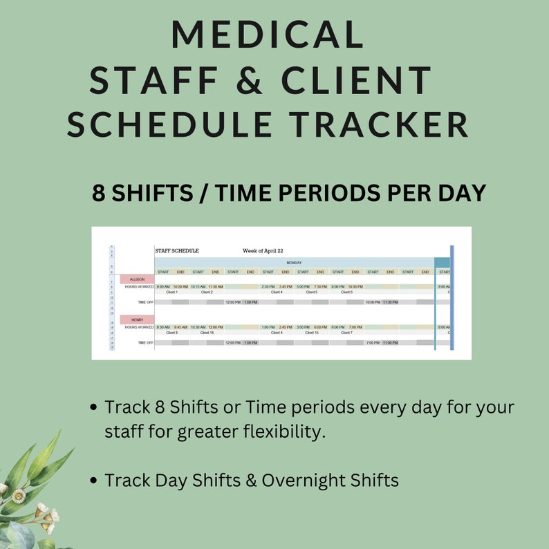 Weekly Staff & Client Schedule Template | Time Periods Overnight Shifts ...