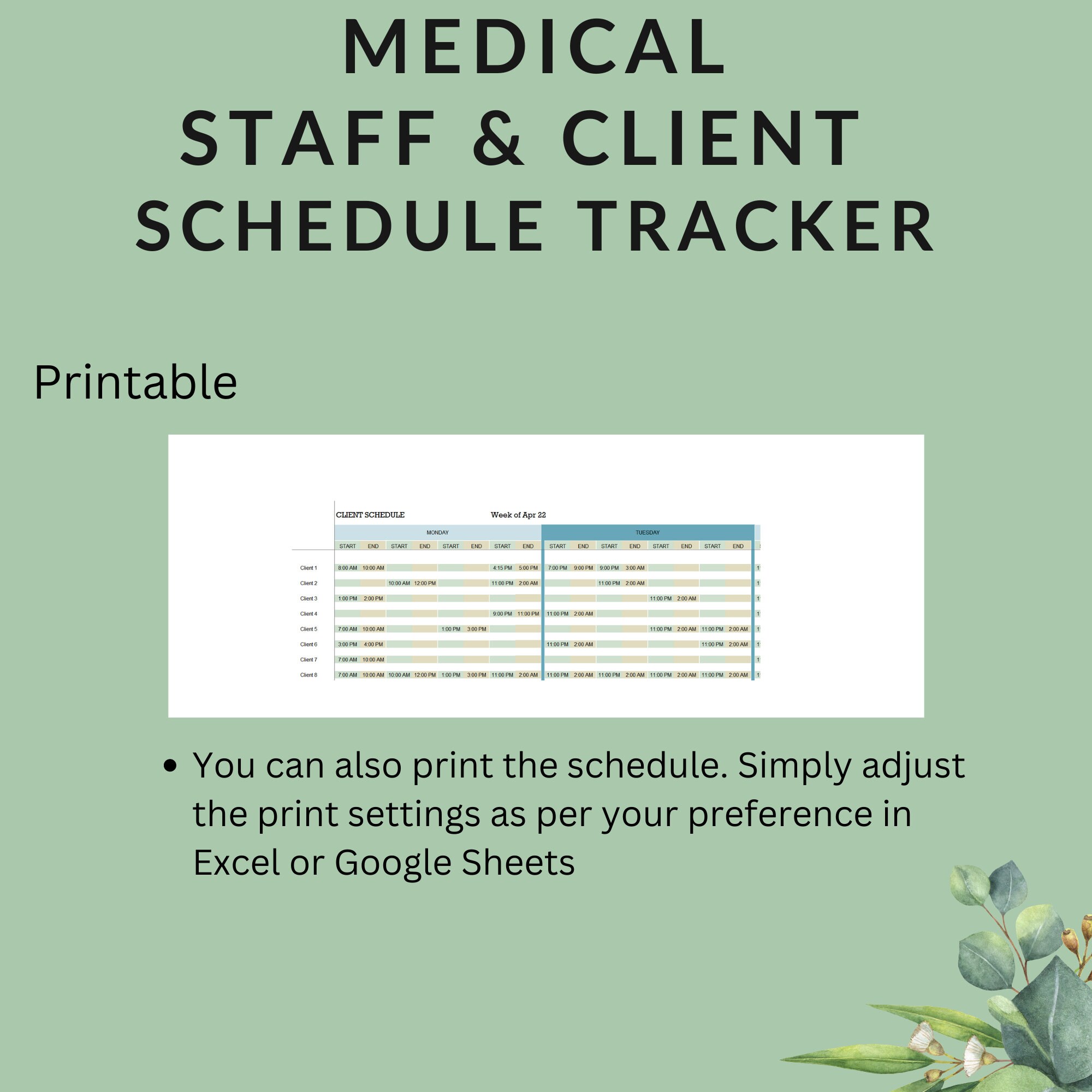 Weekly Staff & Client Schedule Template | Time Periods Overnight Shifts ...
