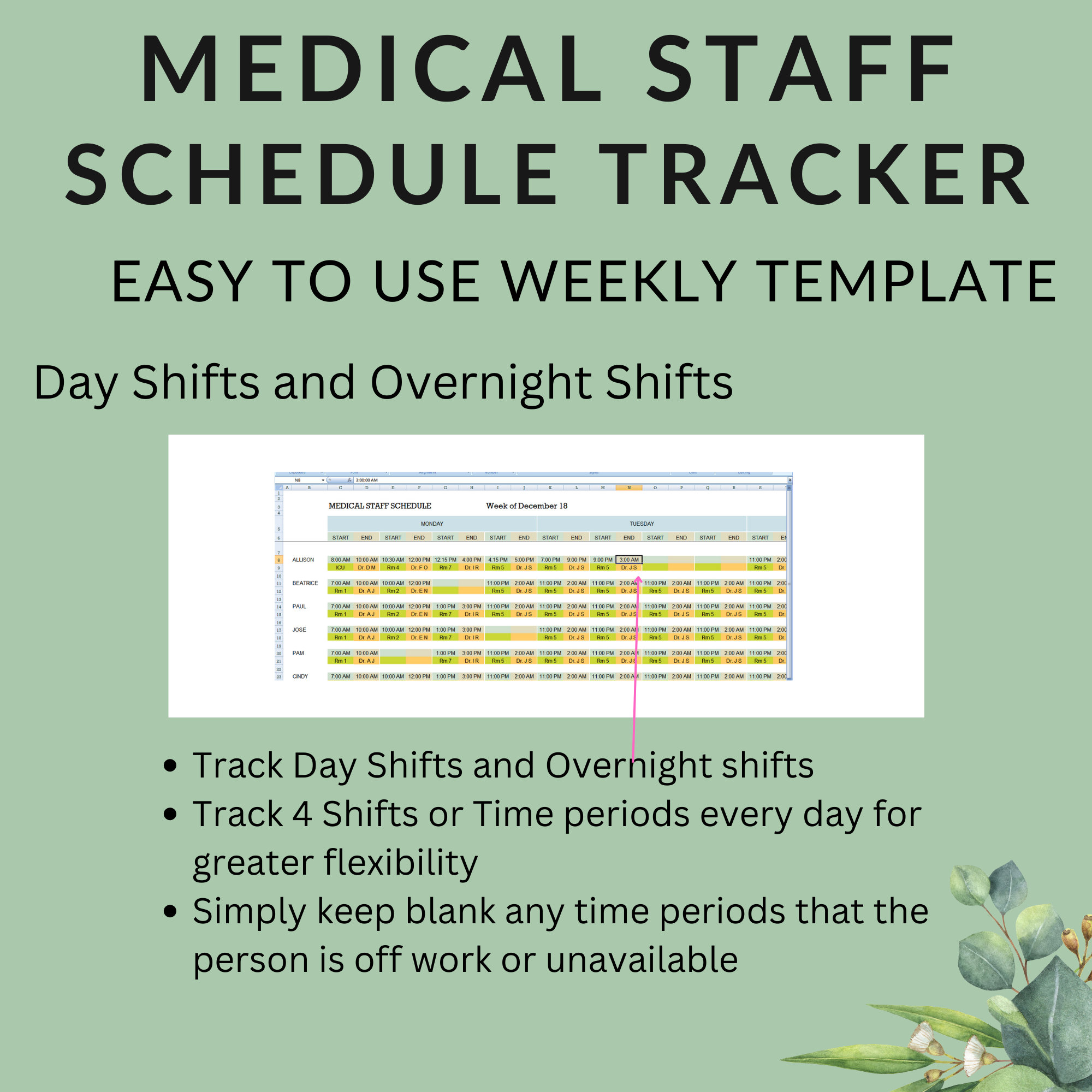 Medical Office Staff Schedule Template: Weekly Planner (google Sheets ...