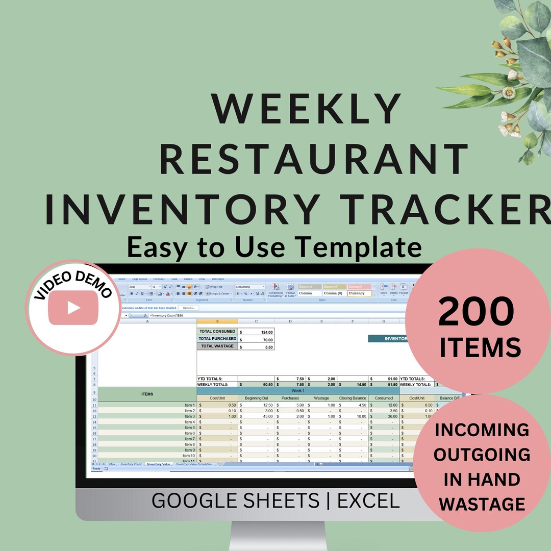Weekly Inventory Tracker | Purchases Consumed Wastage Stock-in-hand ...