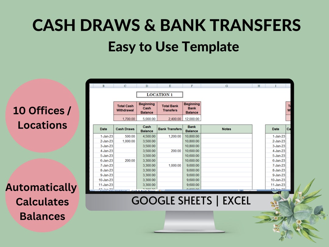 Cash Draws & Bank Transfers Spreadsheet: Multi-office Google Sheets ...
