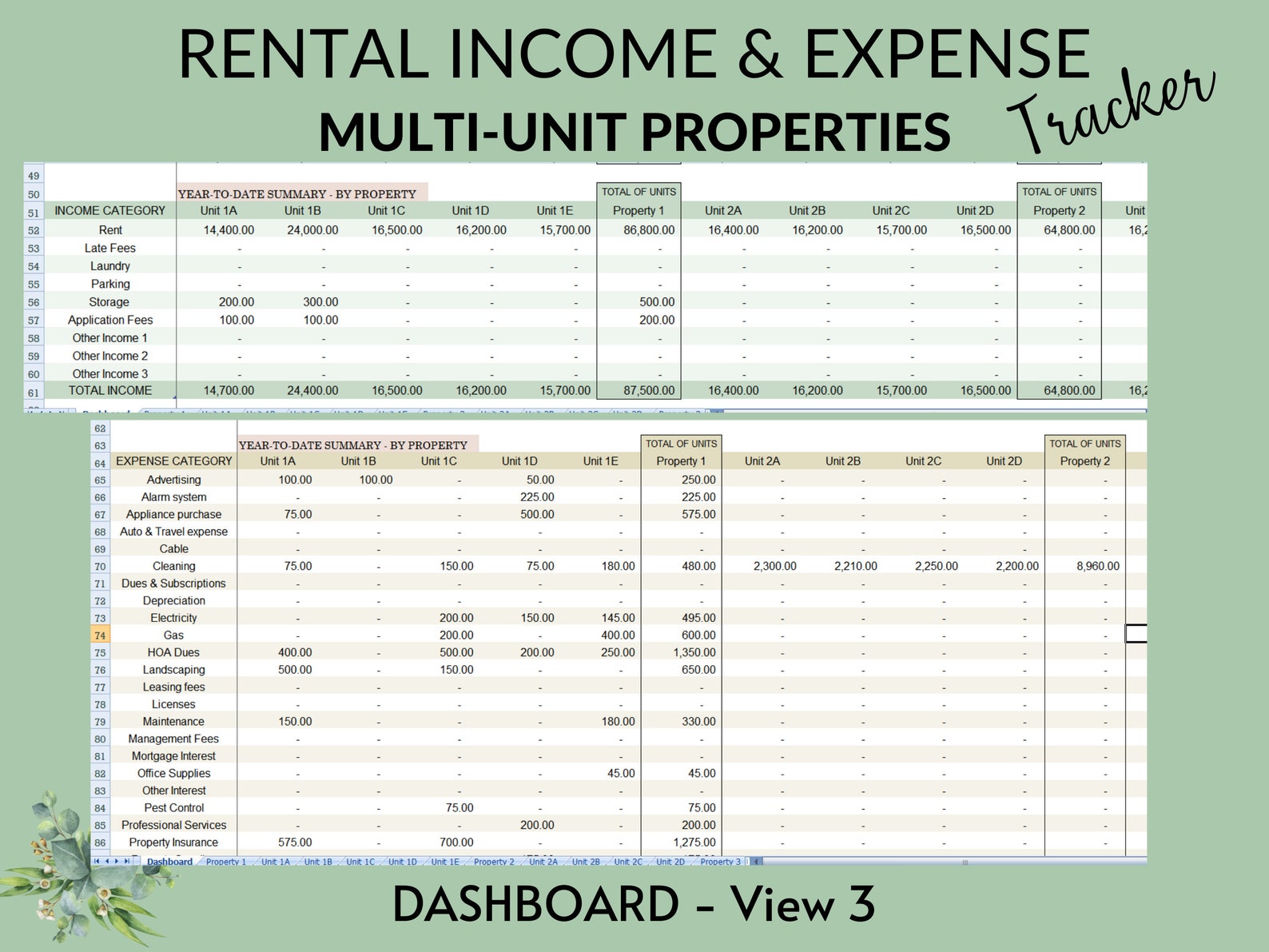 Multi-unit Properties Rental Income & Expense Tracker | Landlords ...