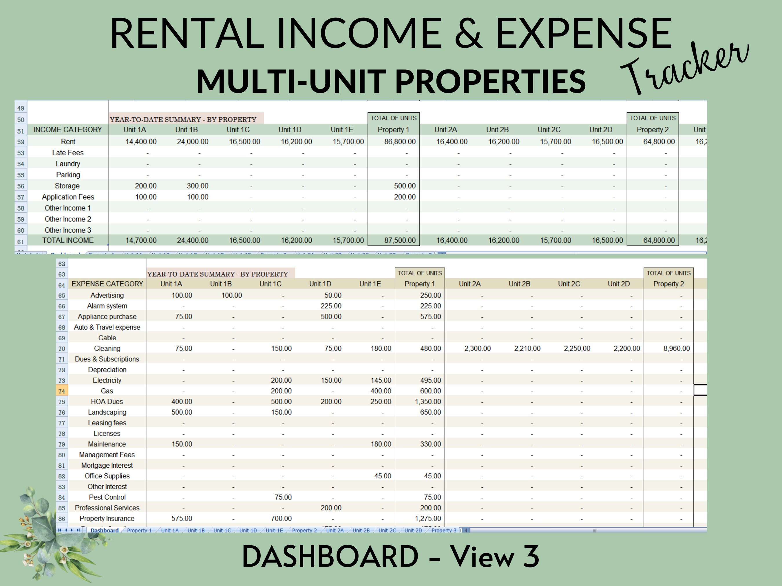 Rental Income & Expense Tracker: Multi-unit Property Spreadsheet ...