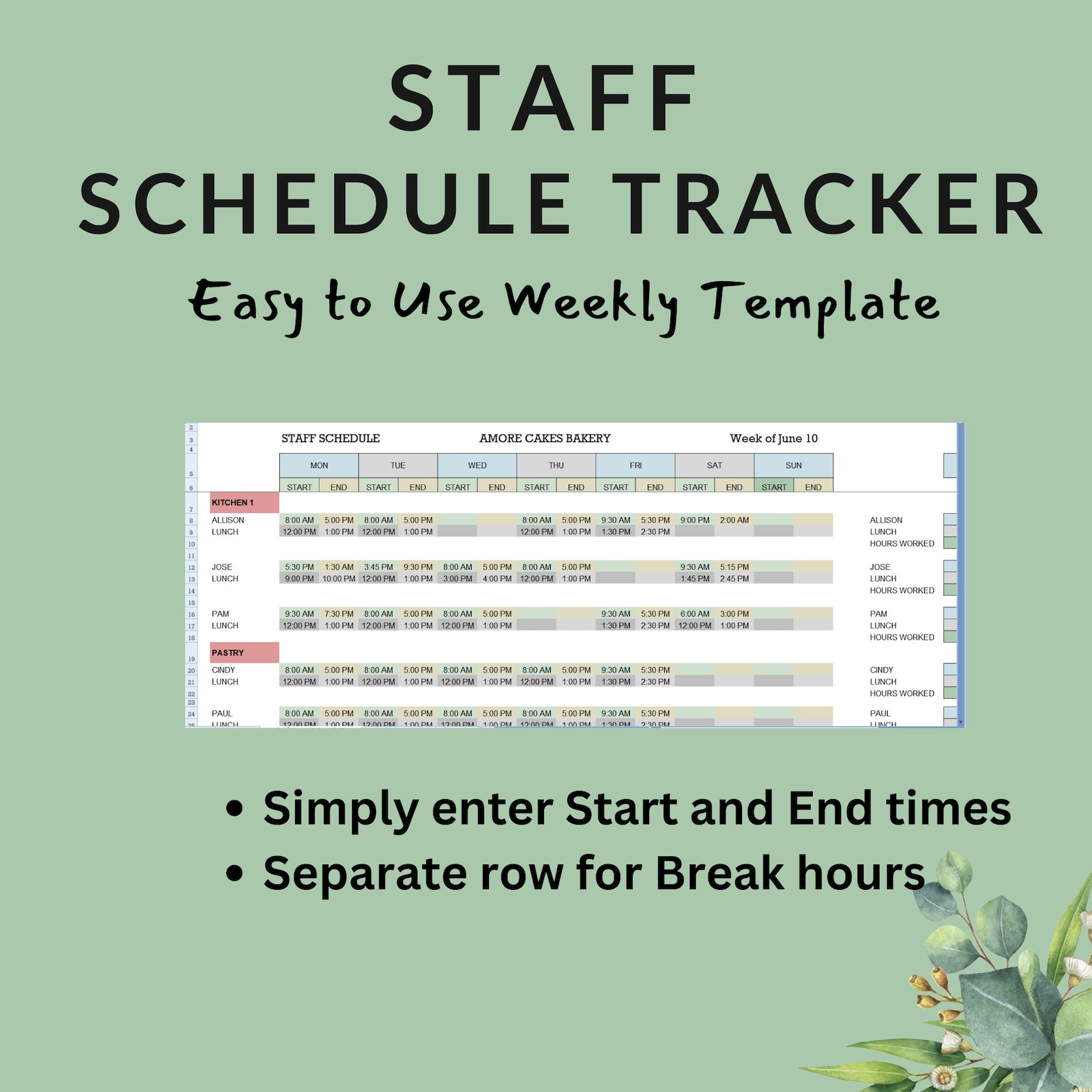 Weekly Staff Schedule Template With Overnight Shifts: Printable ...