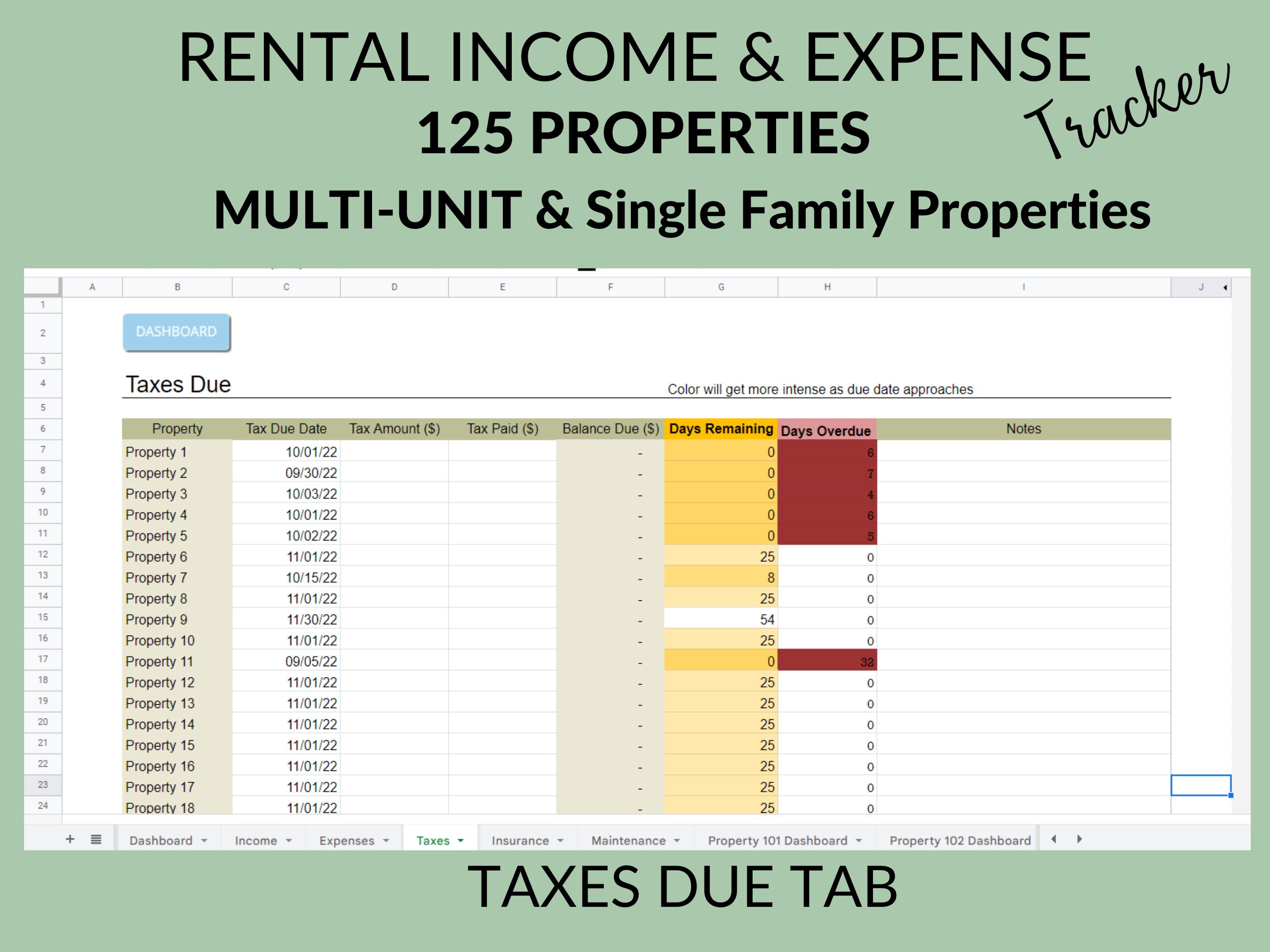 125 Multi-unit Properties Rental Income Expense Tracker Landlords ...