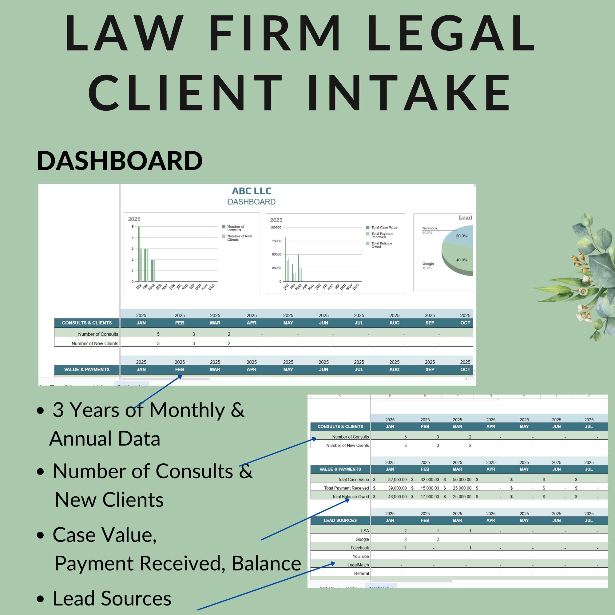 Law Firm Client Intake Spreadsheet: Attorney Lead Tracker (excel ...