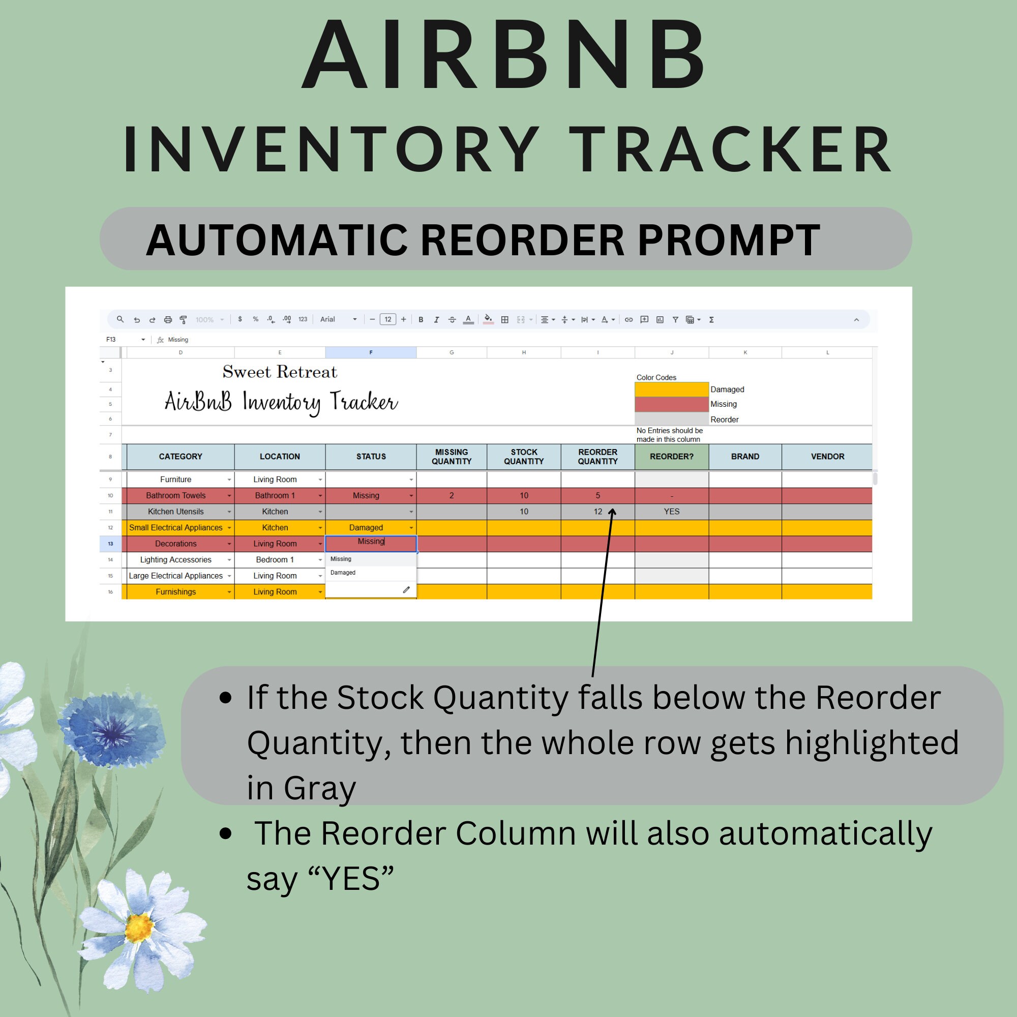 Airbnb Hotel Inventory Tracker: Automatic Alerts, Reorder List (google Sheets) - Etsy