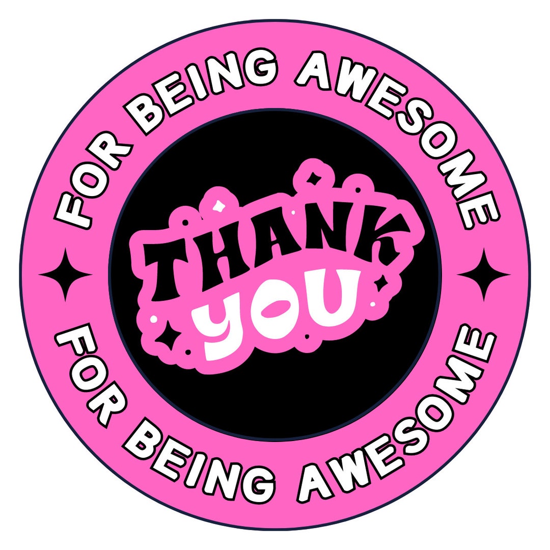Downloadable/printable Thank You Sticker Graphic. White/black/pink ...