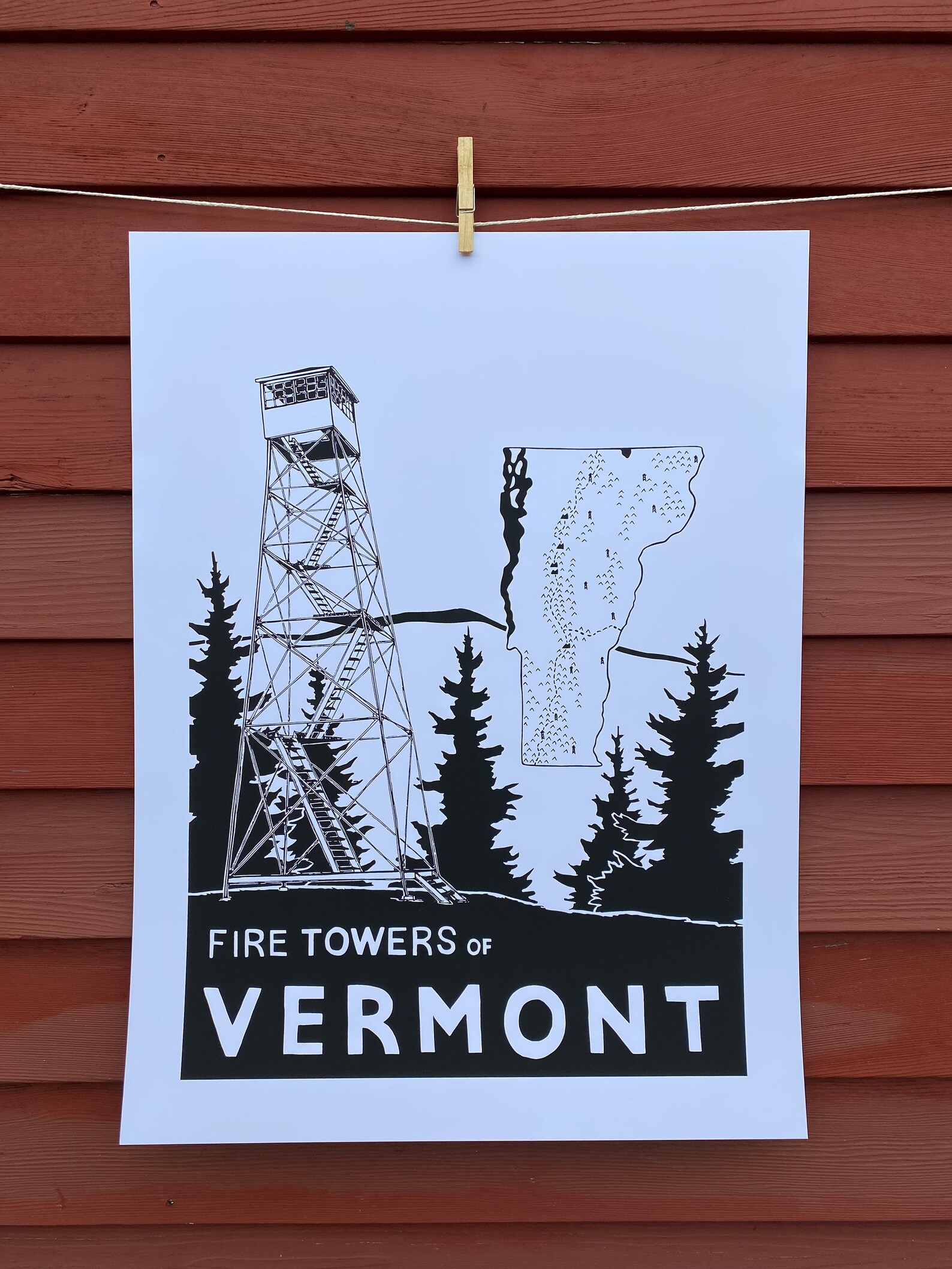 Fire Towers Screen Print, Vermont's Long Trail, Green Mountains, by MTN ...
