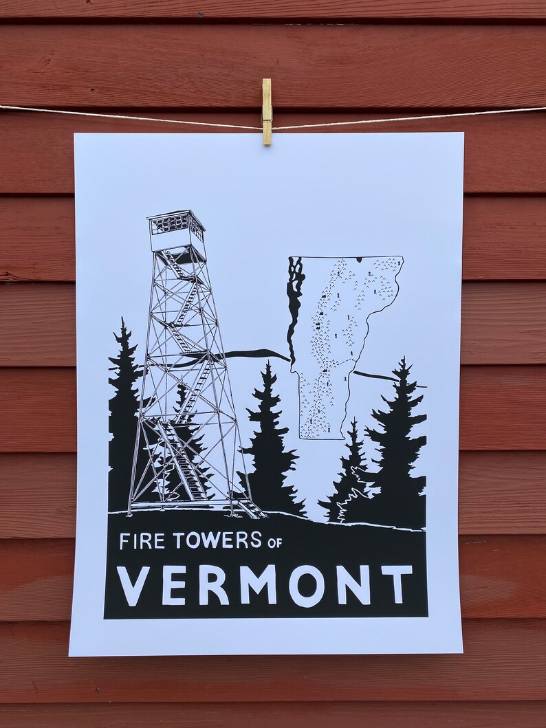 Fire Towers Screen Print, Vermont's Long Trail, Green Mountains, by MTN ...