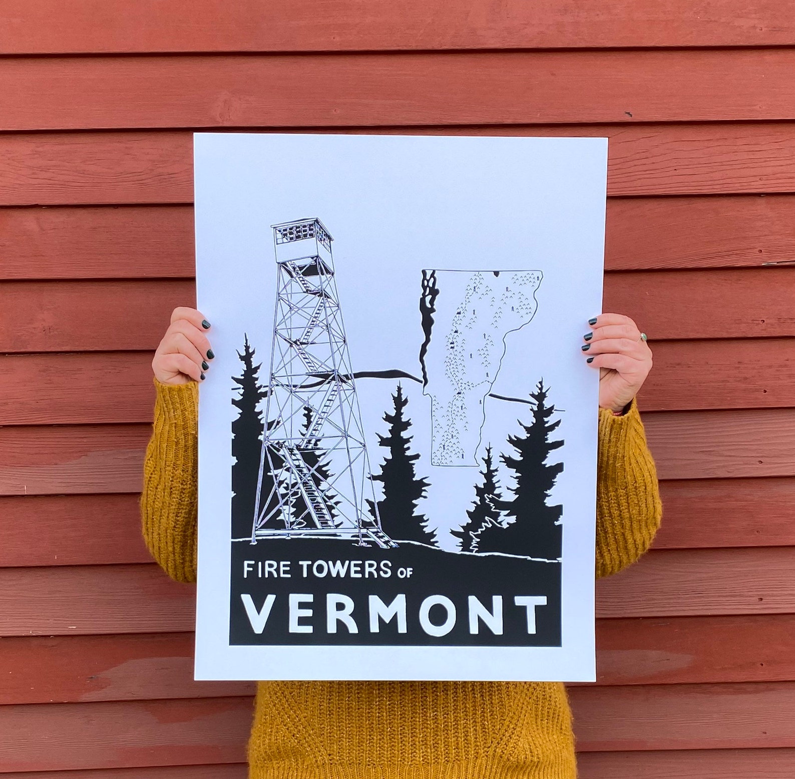 Fire Towers Screen Print, Vermont's Long Trail, Green Mountains, by MTN ...