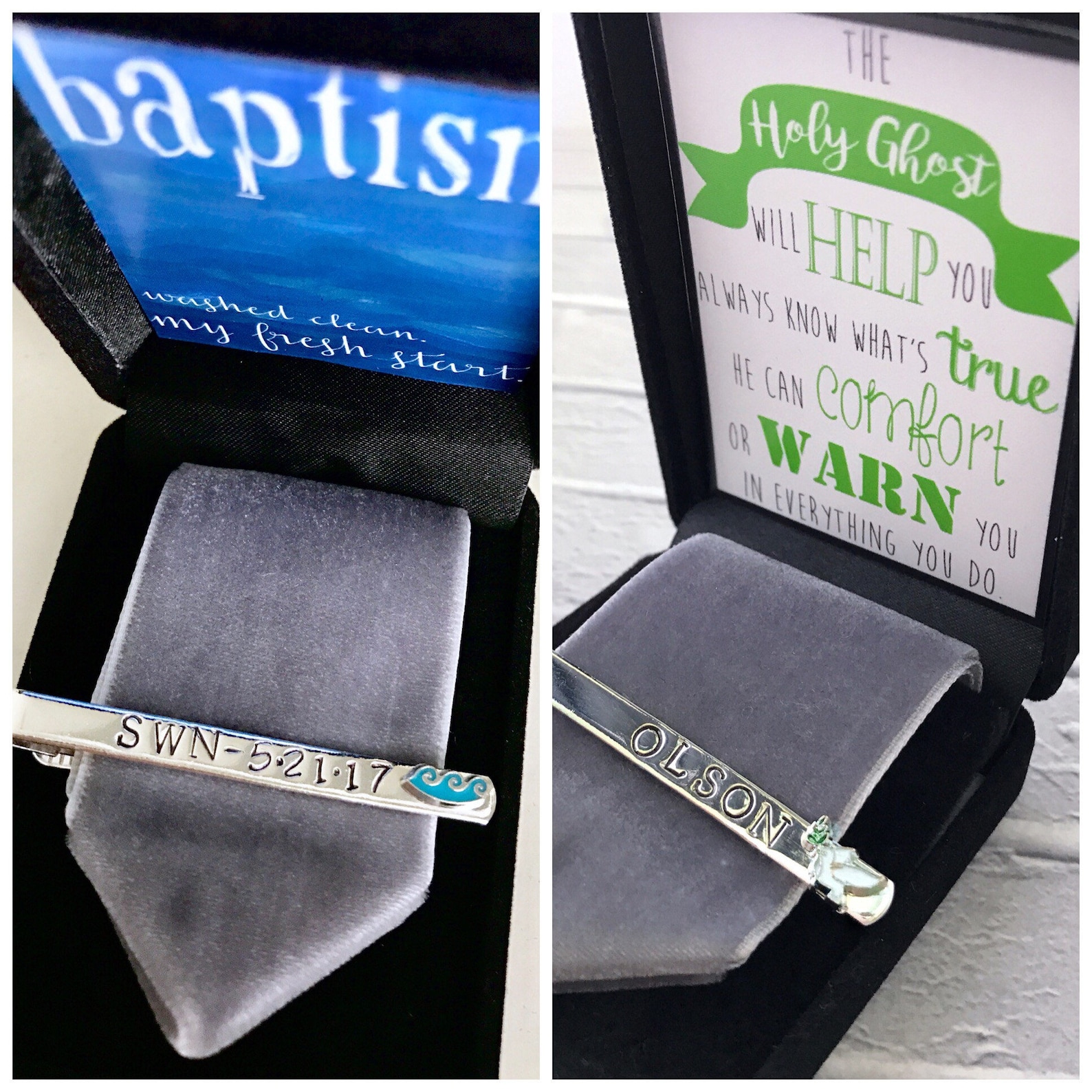 LDS Boy Baptism Tie Clip Gift - Personalized CTR - Faith - Water Wave ...