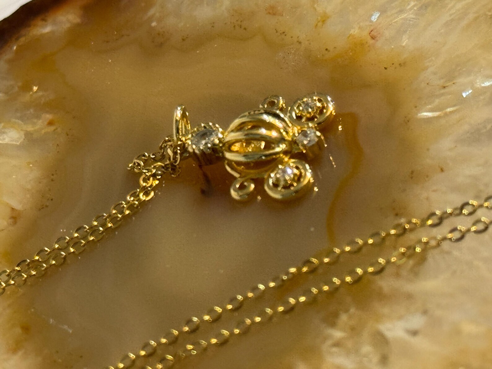 Gold Pumpkin Chariot Necklace - Princess Charm, Cubic Zirconia - Etsy