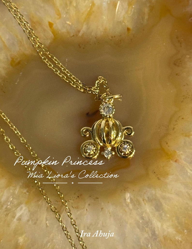 Gold Pumpkin Chariot Necklace - Princess Charm, Cubic Zirconia - Etsy