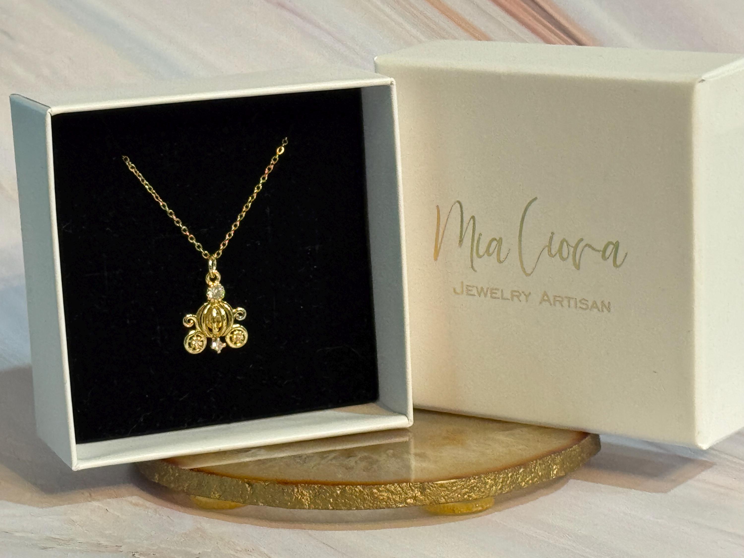 Gold Pumpkin Chariot Necklace - Princess Charm, Cubic Zirconia - Etsy