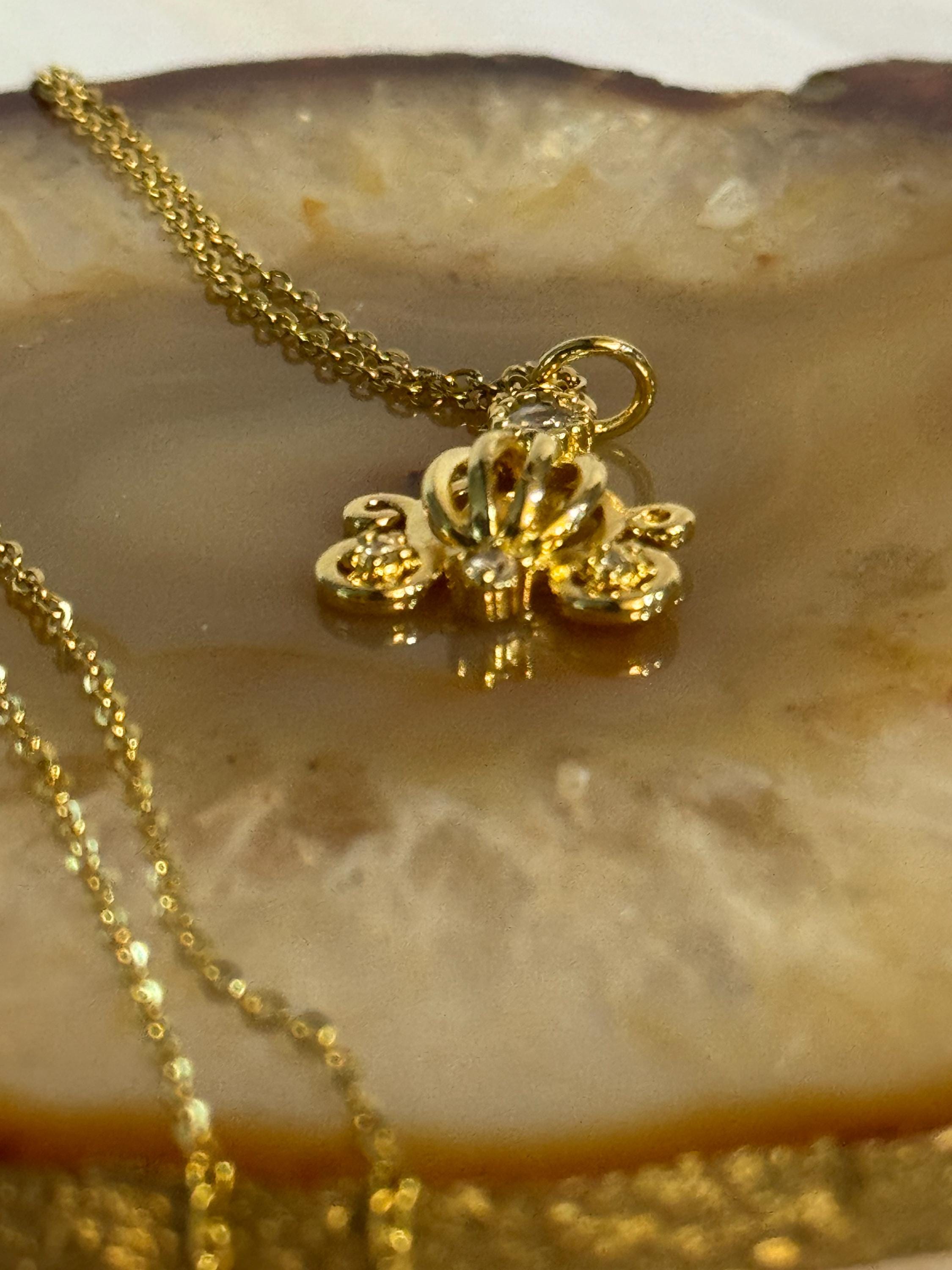 Gold Pumpkin Chariot Necklace - Princess Charm, Cubic Zirconia - Etsy